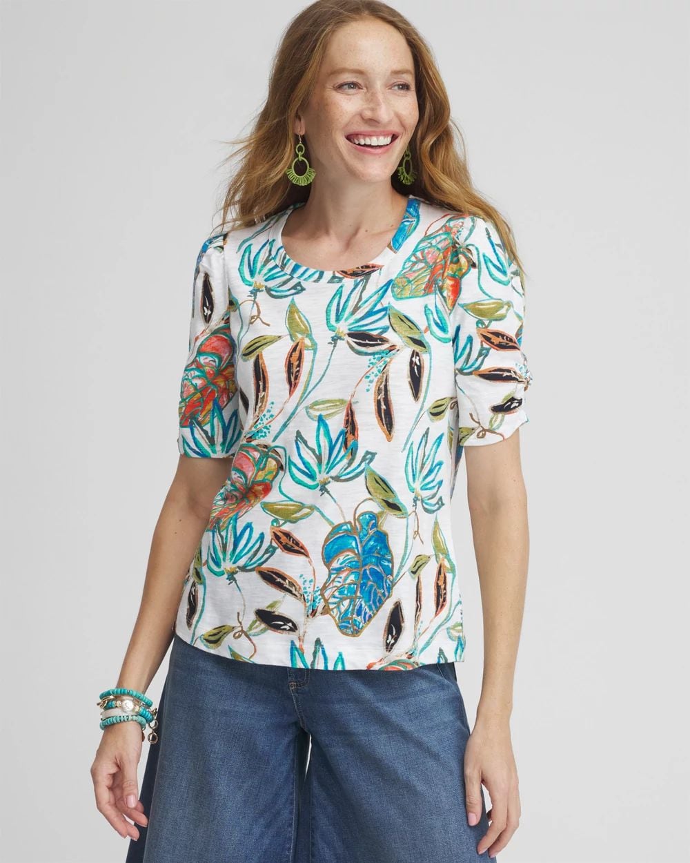 Floral Gathered Elbow Sleeve Tee | Chico's